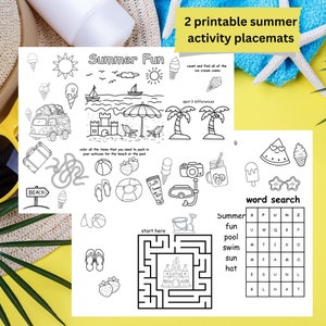 Summer Activity Placemat, Printable Summer Activity Coloring Placemats ...