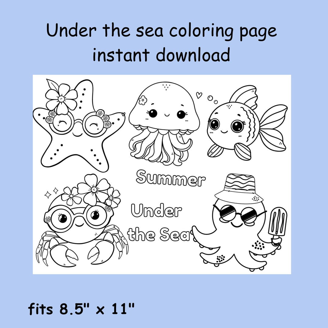 Summer Under the Sea Coloring Placemat, Printable Summer Coloring Page ...