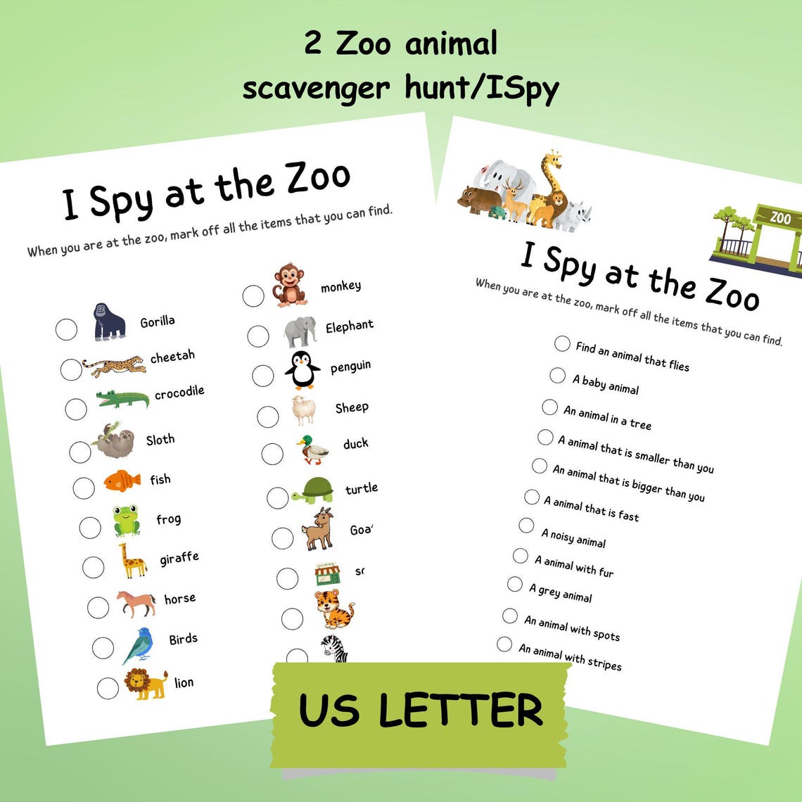 Zoo Animal I Spy Scavenger Hunt Activity (PDF US Letter) - Etsy