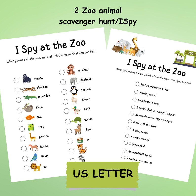 Printable Zoo Ispy Scavenger Hunt, Animal Zoo Activity for Kids, Zoo ...