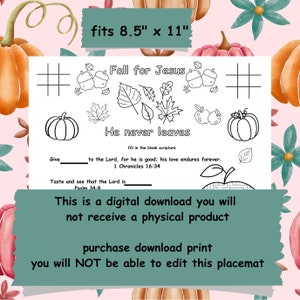Fall for Jesus Coloring Activity Placemat, Christian Bible Verse ...