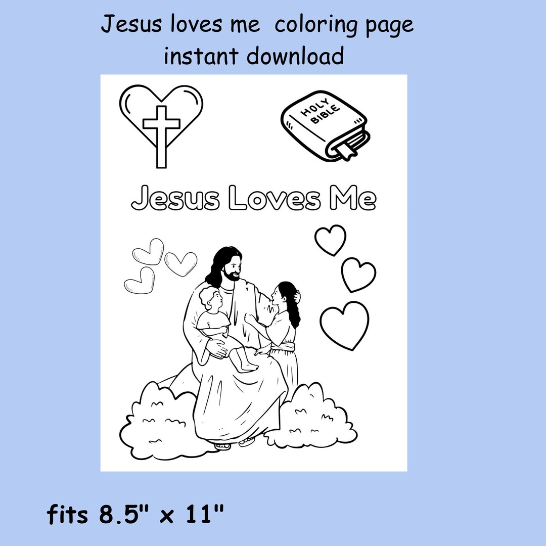 Jesus Loves Me Bible Coloring Sheet, Sunday School Bible Coloring Page ...