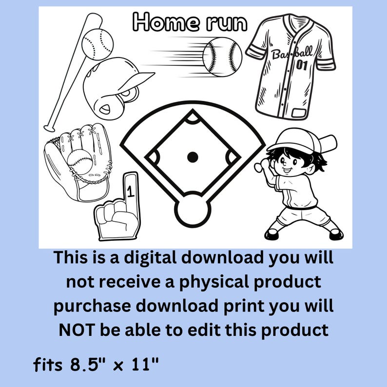 Baseball Coloring Sheet: Sports Activity Page for Kids (PDF) - Etsy