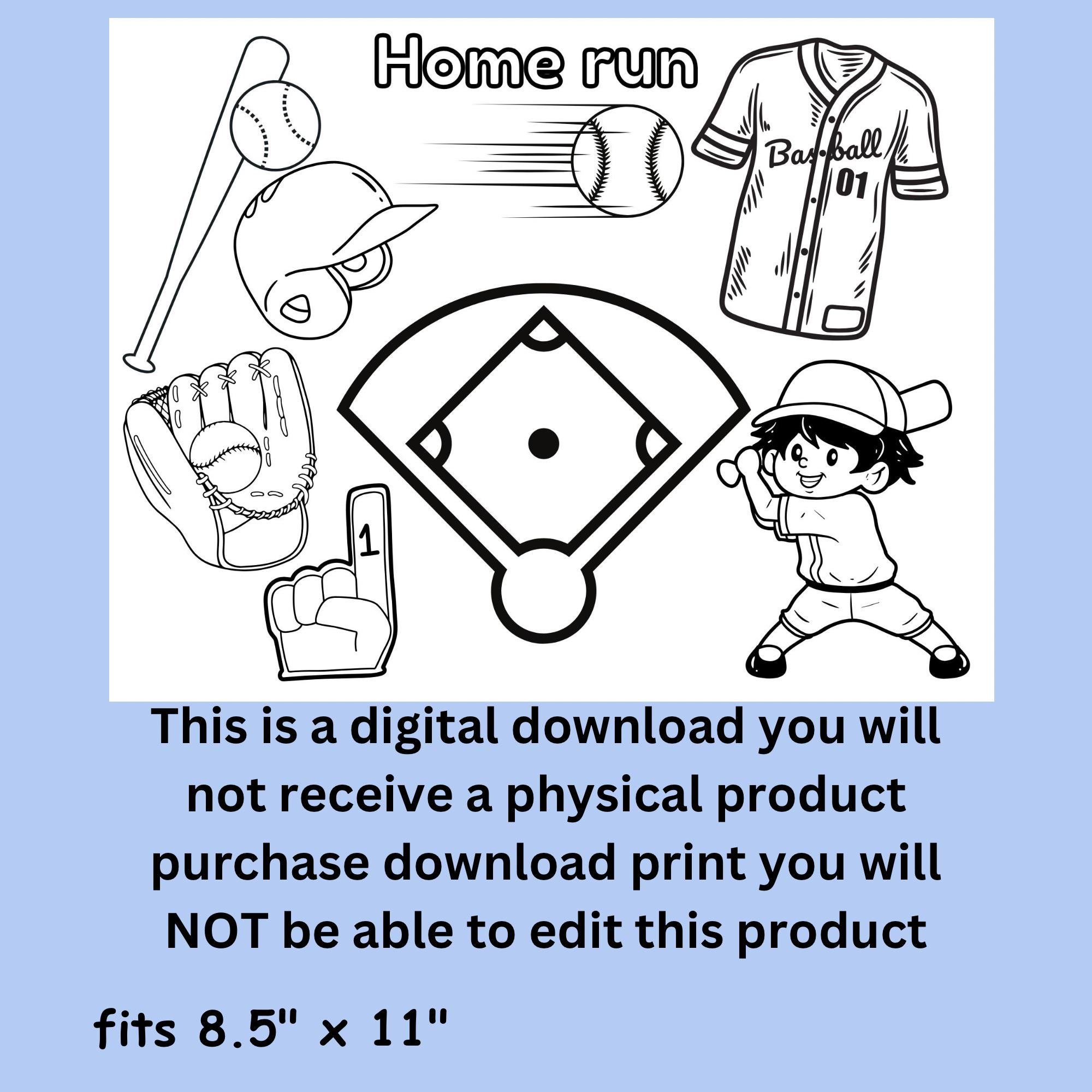 Baseball Coloring Sheet: Sports Activity Page for Kids (PDF) - Etsy