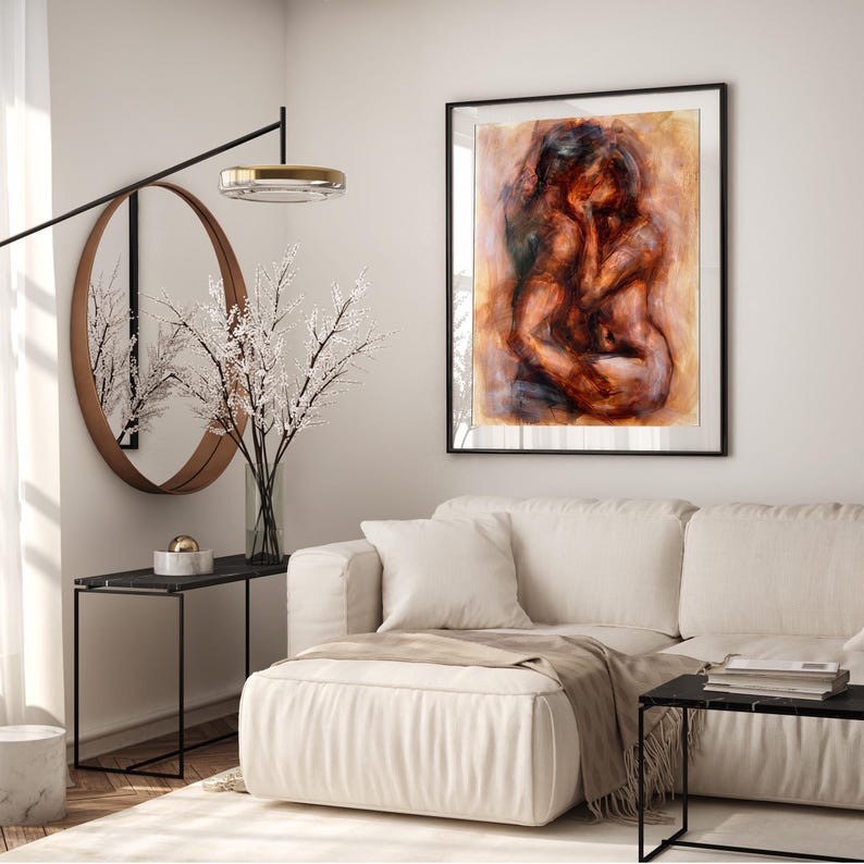 Large Minimalist Oil Painting - Abstract Embrace of Couple - Sensual ...