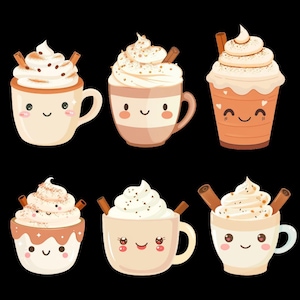 Coffee Cup Kawaii Clip Art Bundle of 6 - Etsy