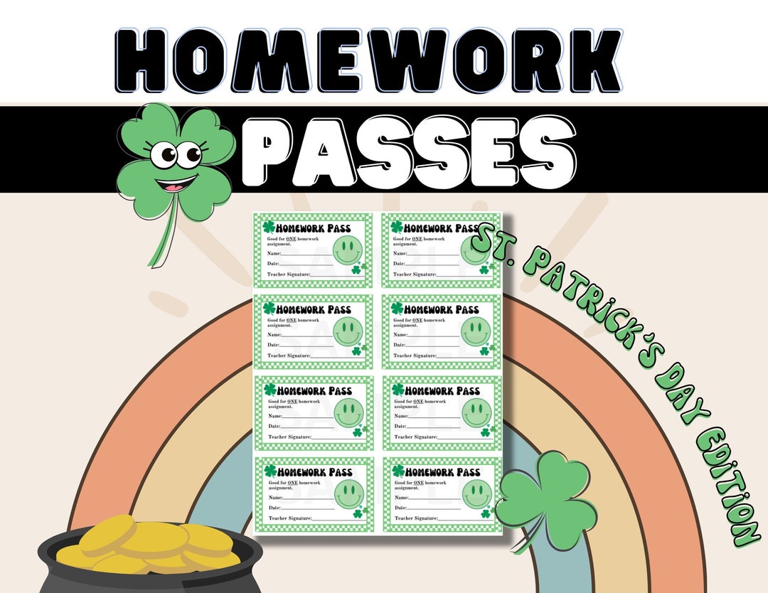 Printable St. Patrick's Day Homework Passes Fun Teacher Resource - Etsy