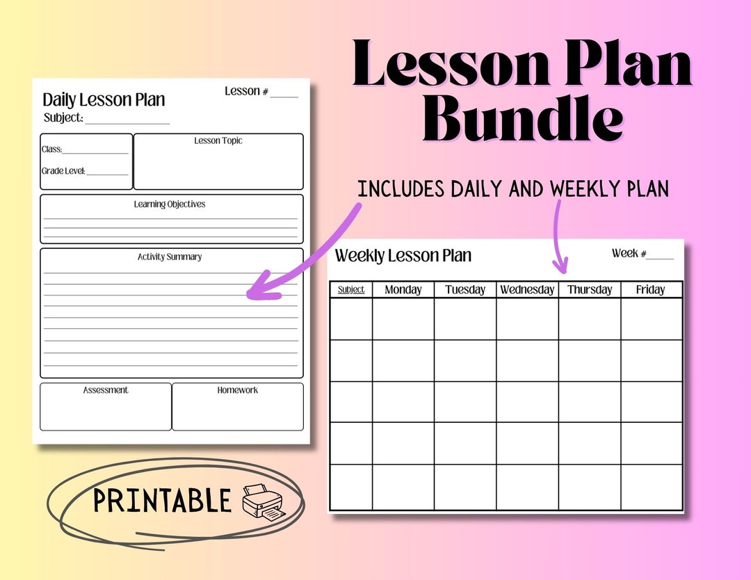 Simple Printable Lesson Plan Bundle Teacher Resource - Etsy