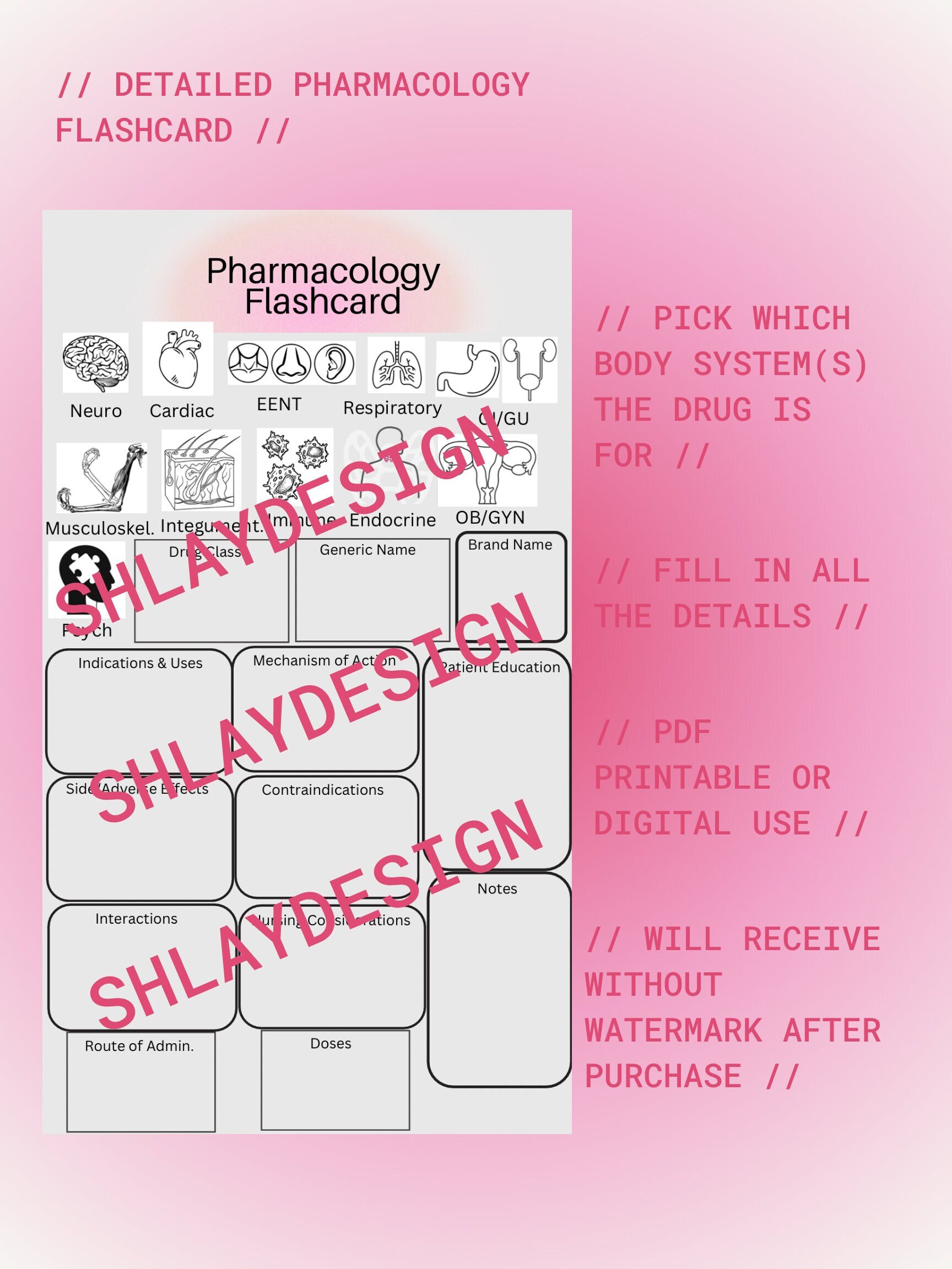 Detailed Nursing Pharmacology Flashcard, Nursing School Flashcards ...