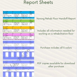 Nursing Rehab Floor Report Sheet in 5 Colors, Floor Report Sheets ...