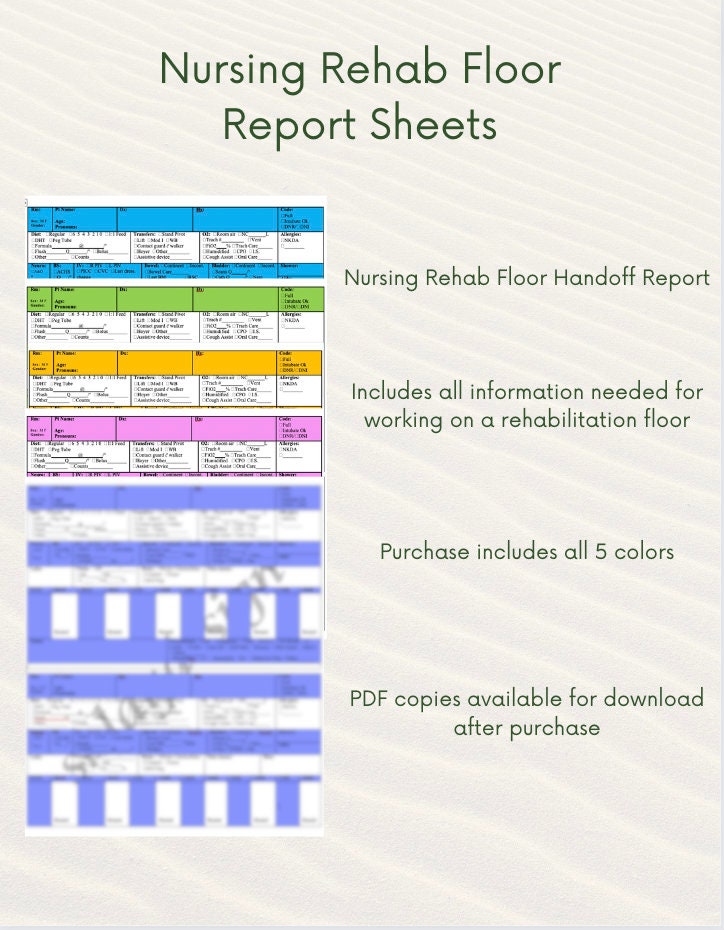 Nursing Rehab Floor Report Sheet in 5 Colors, Floor Report Sheets ...
