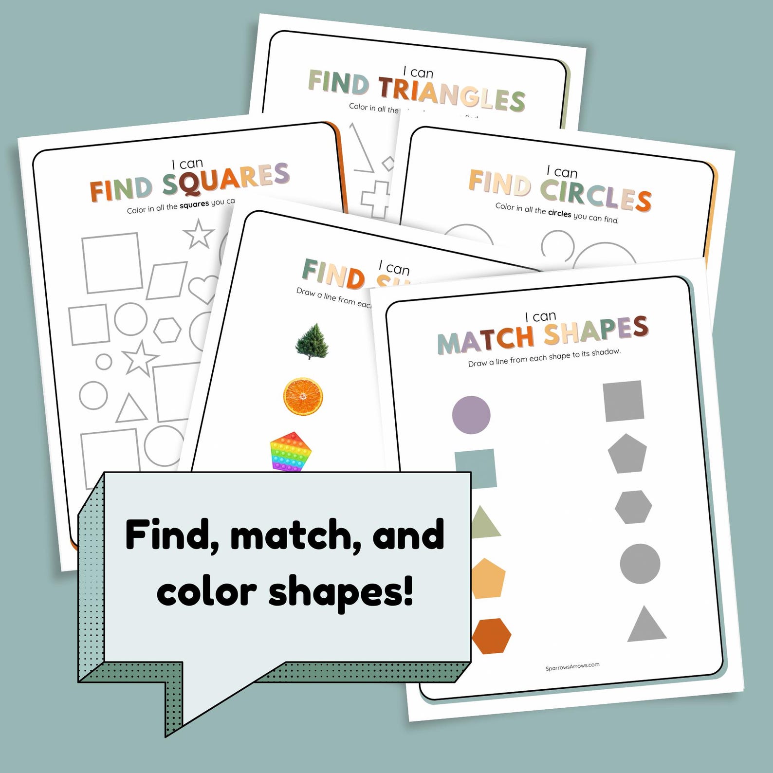 Shapes Recognition Activity Worksheets Match, Find, and Color Shapes ...