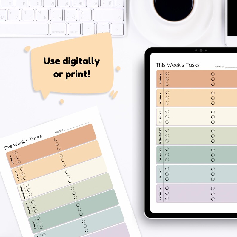 Weekly Task Checklist Sunday or Monday Start Options Digital Download ...