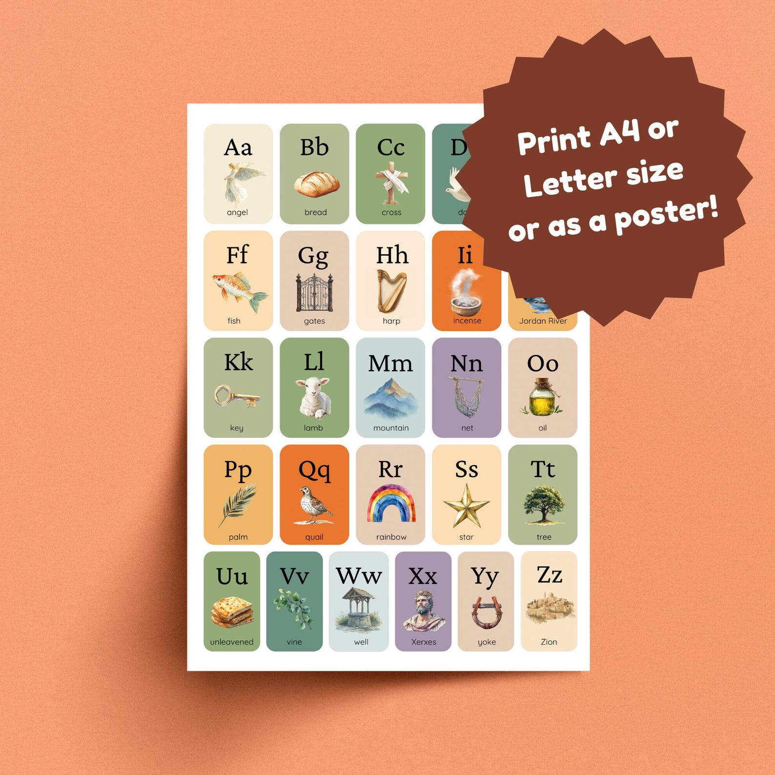 Bible Alphabet Poster Scripture ABC Chart for Homeschool and Classrooms ...