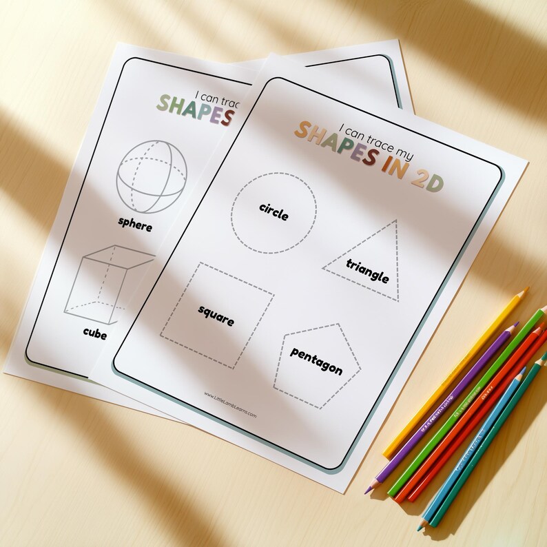 Shapes Tracing Worksheets 2D and 3D Shapes Printable Geometry Activity ...