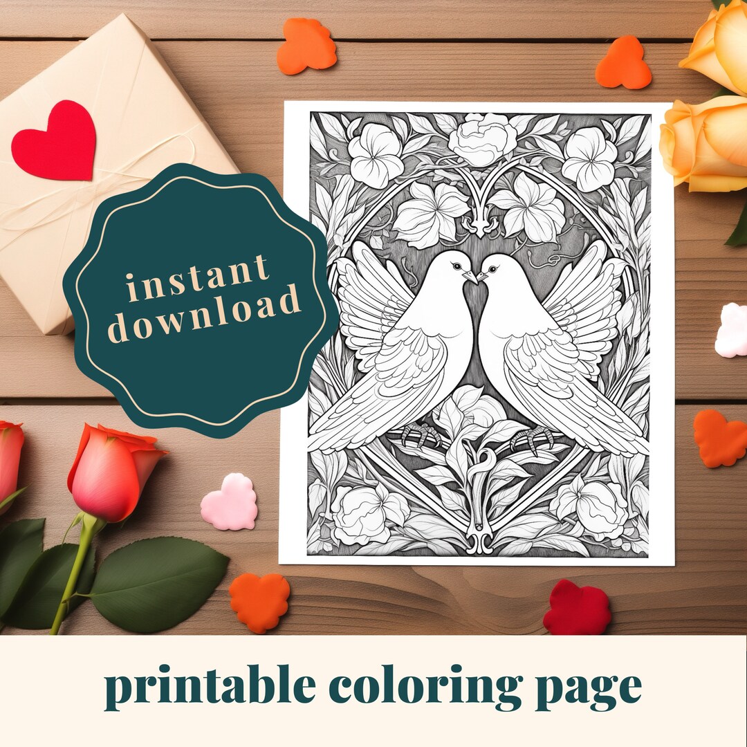 Two Doves of Peace Printable Coloring Page - Etsy