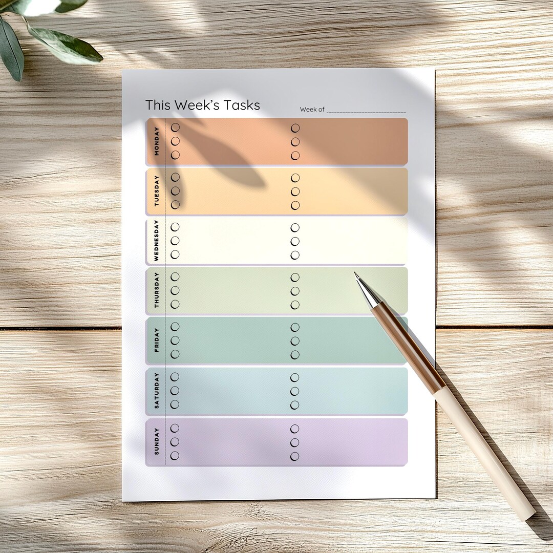 Weekly Task Checklist Sunday or Monday Start Options Digital Download ...