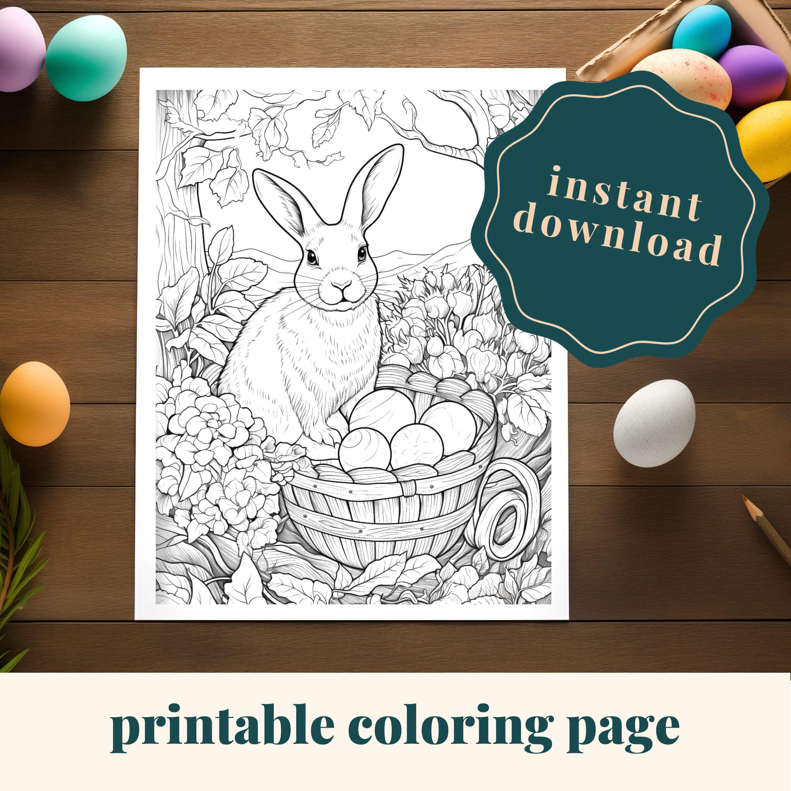Easter Bunny and Eggs Printable Coloring Page - Etsy