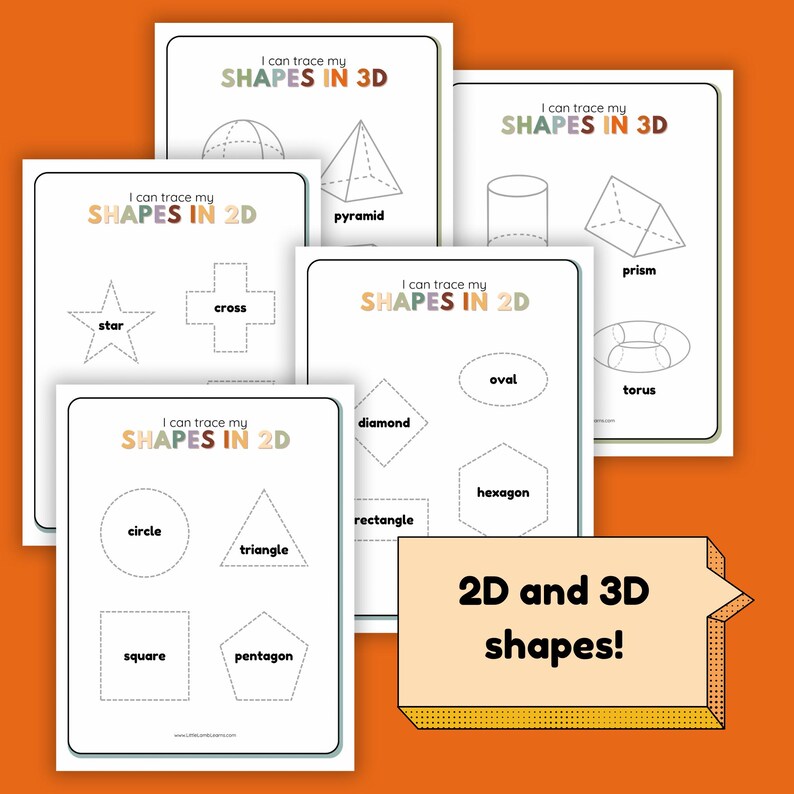 Shapes Tracing Worksheets 2D and 3D Shapes Printable Geometry Activity ...