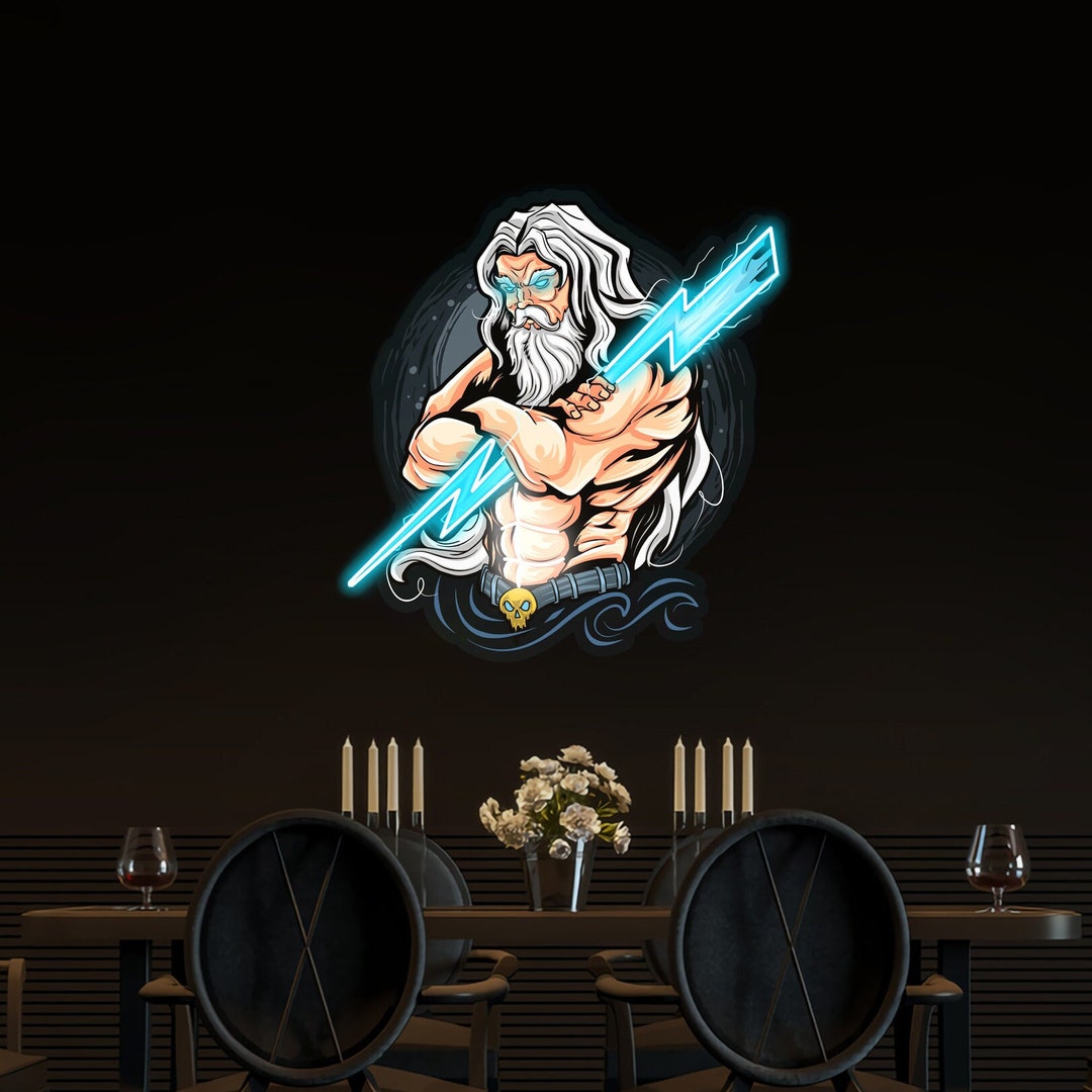 Celestial Glow: Handcrafted LED Zeus Statue for Majestic Illumination ...