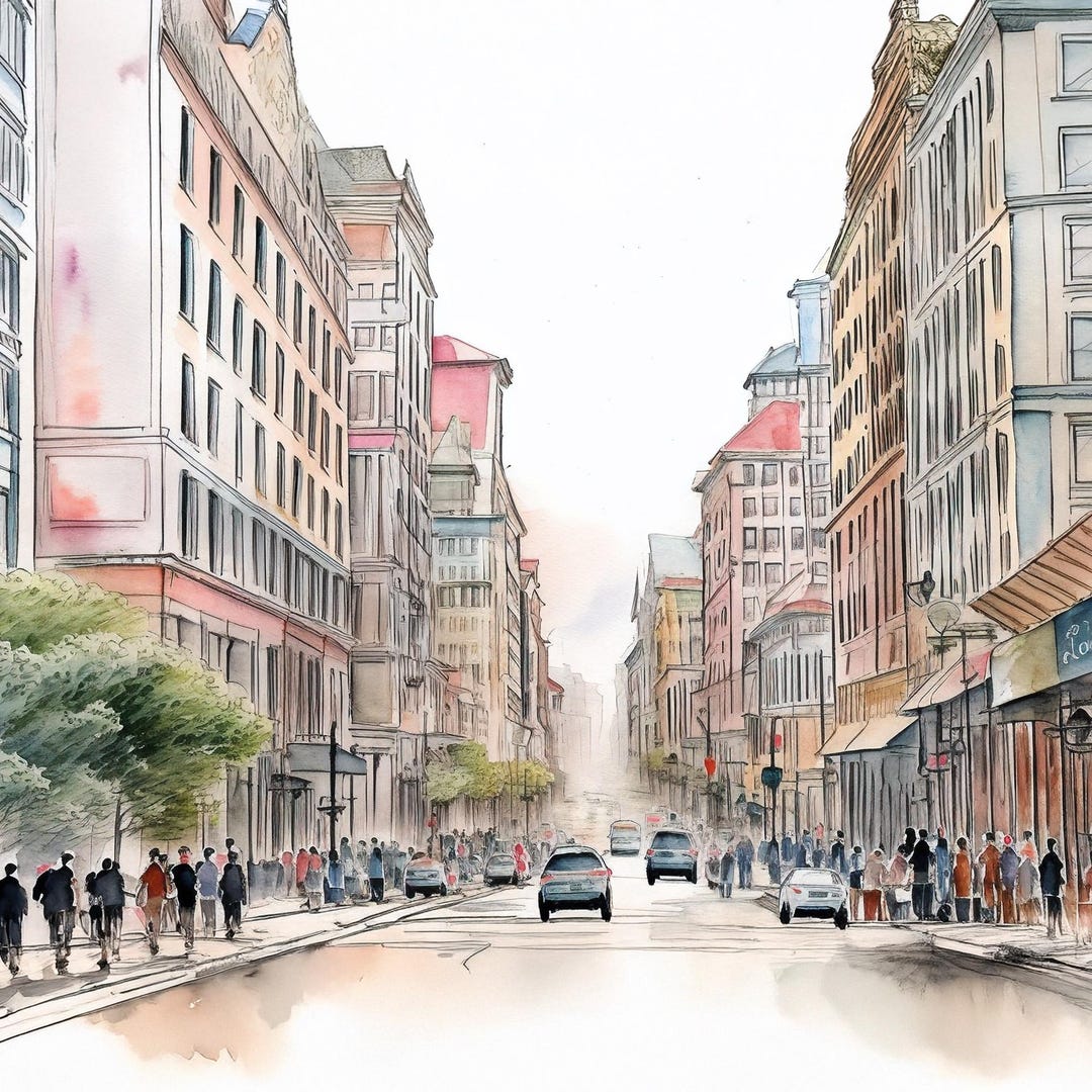 Custom Watercolor City Street Painting, Urban Architecture Art Print ...