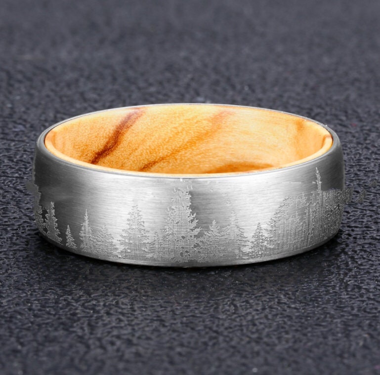 Pine Wood Polished Tungsten Ring for Men Man's Wedding Ring Promise ...