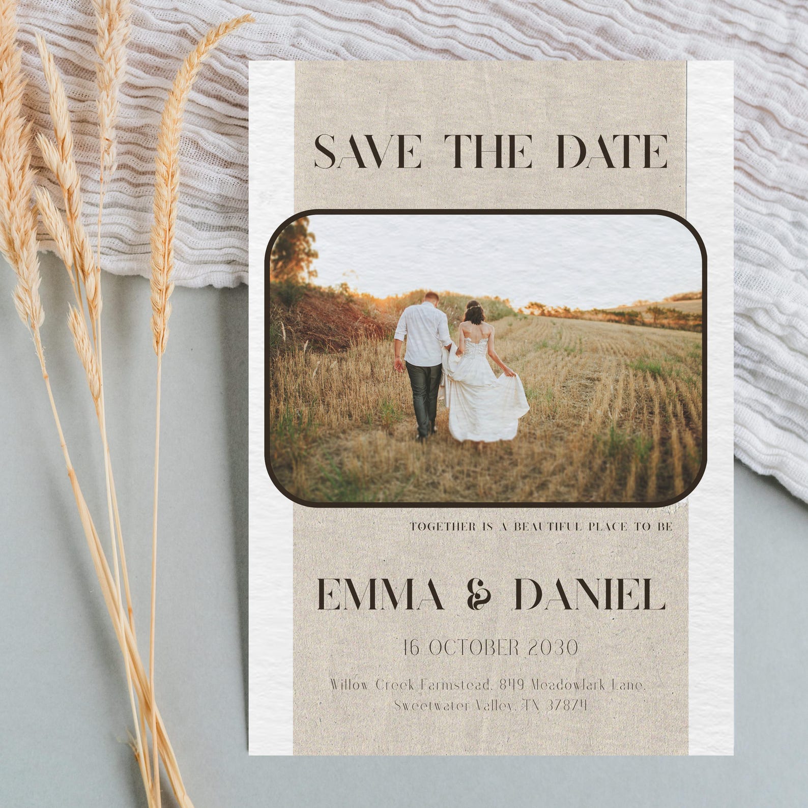 Modern Minimalist Simple Rustic Wedding Invitation Canva Template ...