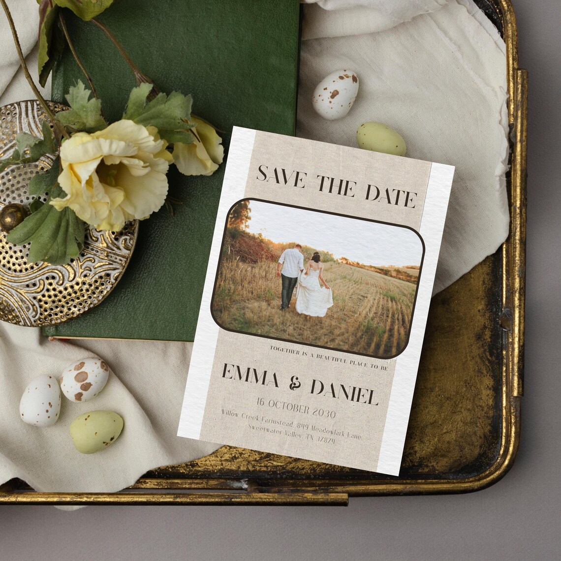 Modern Minimalist Simple Rustic Wedding Invitation Canva Template ...