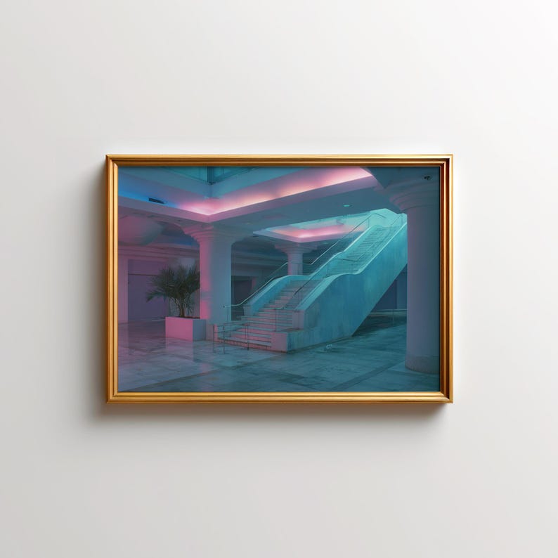 Cinematic Dreamcore Mall Print, Liminal Space Poster, Hazy Pastel Light ...