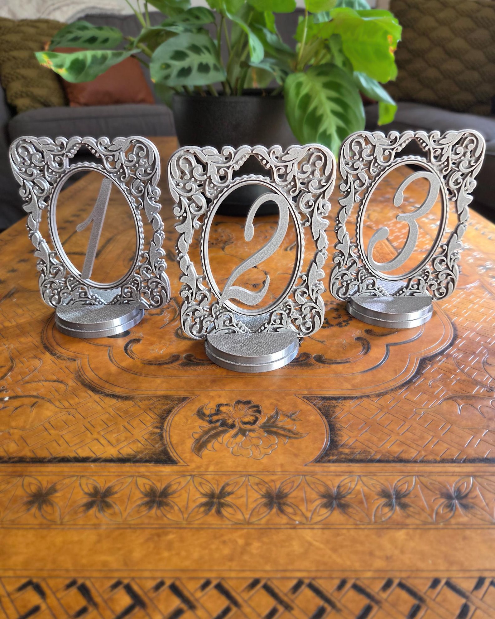 Ornate 3D Printed Table Numbers in SILVER– Elegant Table Decor ...