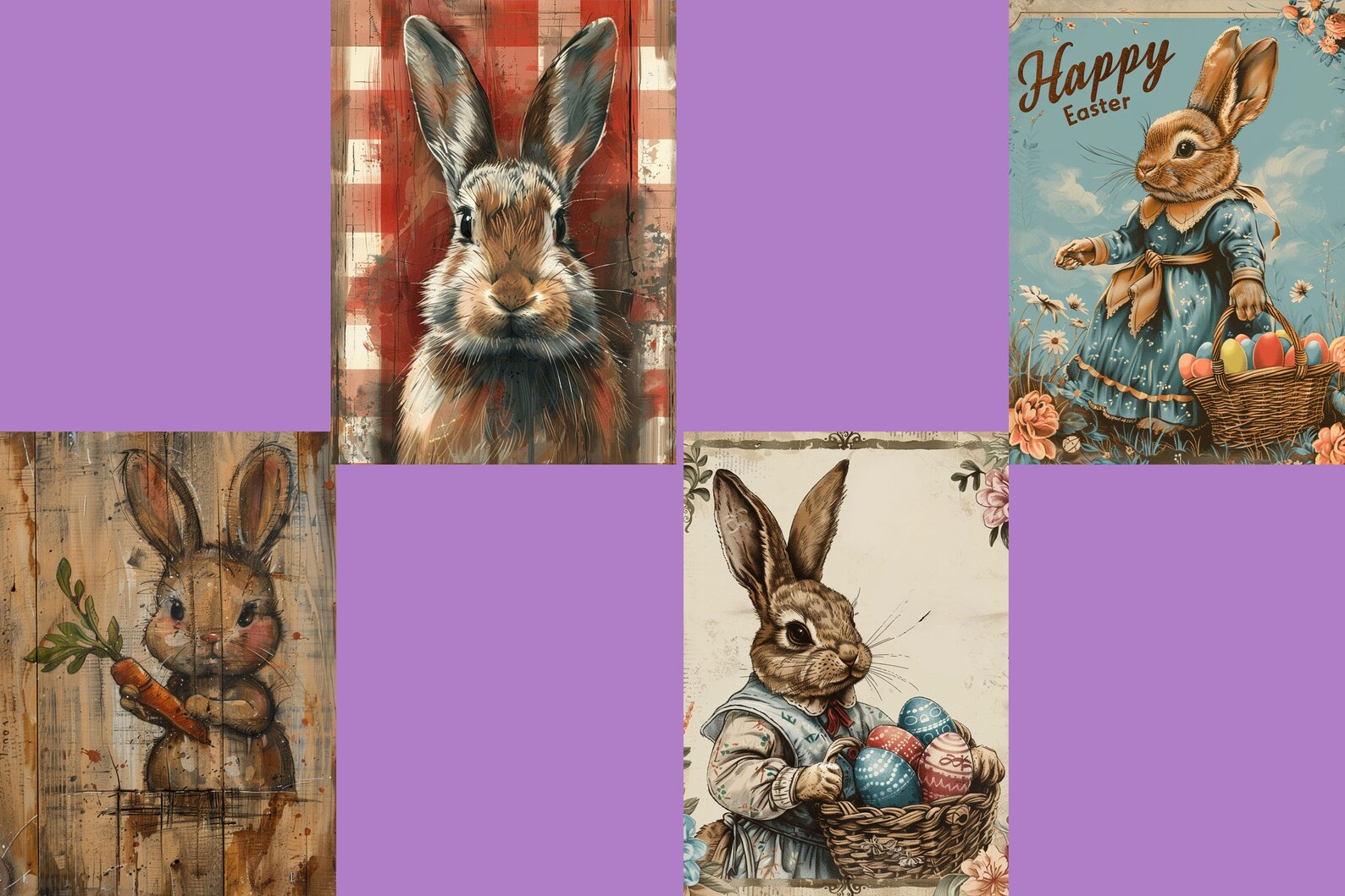 Rustic Bunny Digital Paper Printable Decoupage - Etsy