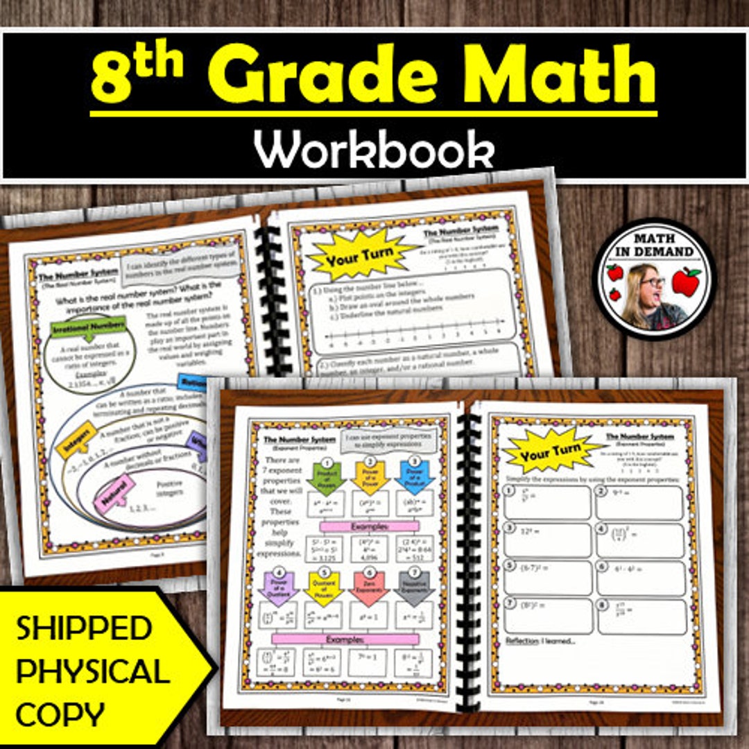 8th Grade Math Workbook - Etsy