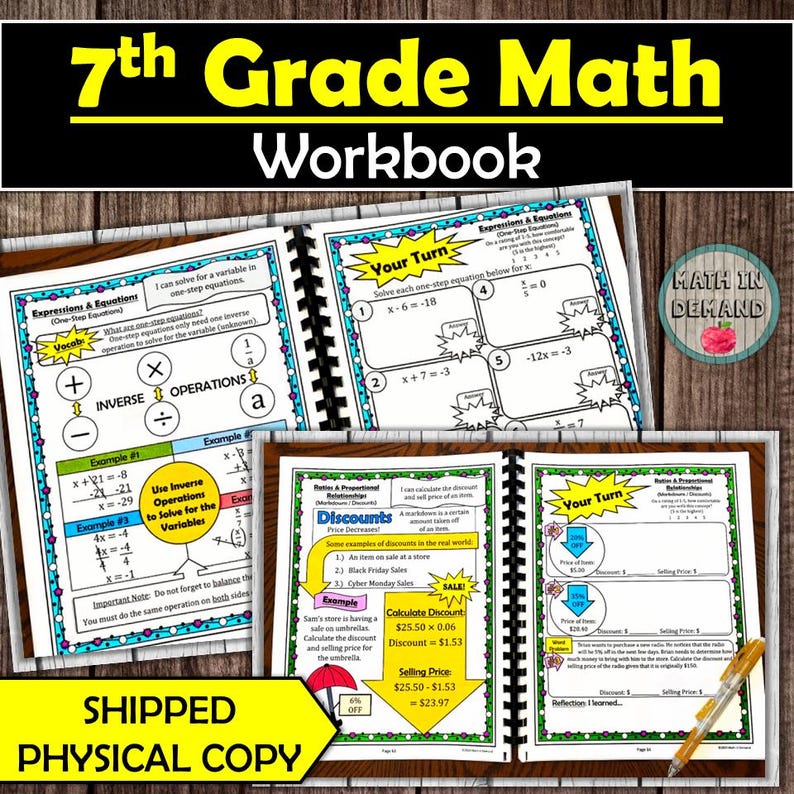 7th Grade Math Workbook - Etsy