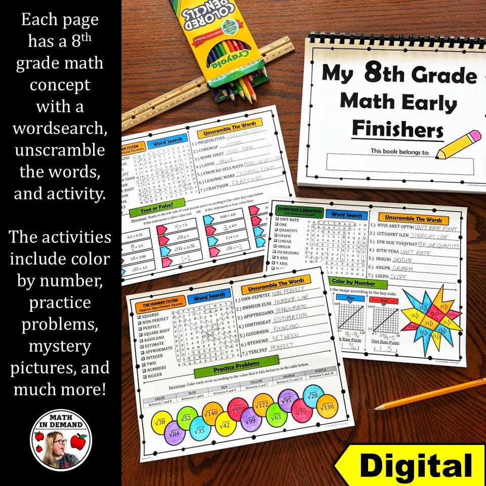 8th Grade Math Early Finishers DIGITAL (PDF FILE) - Etsy