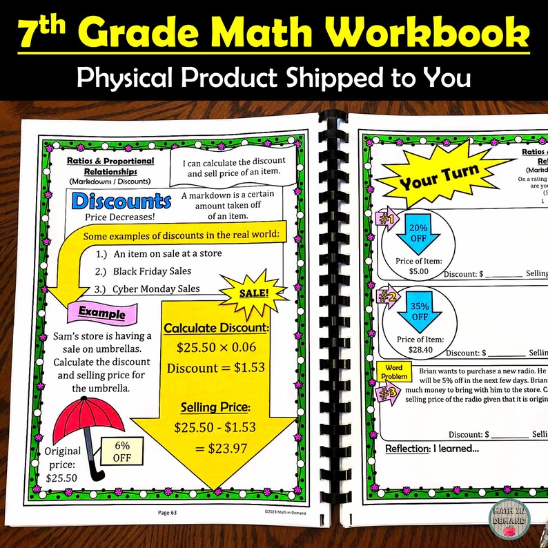 7th Grade Math Workbook - Etsy