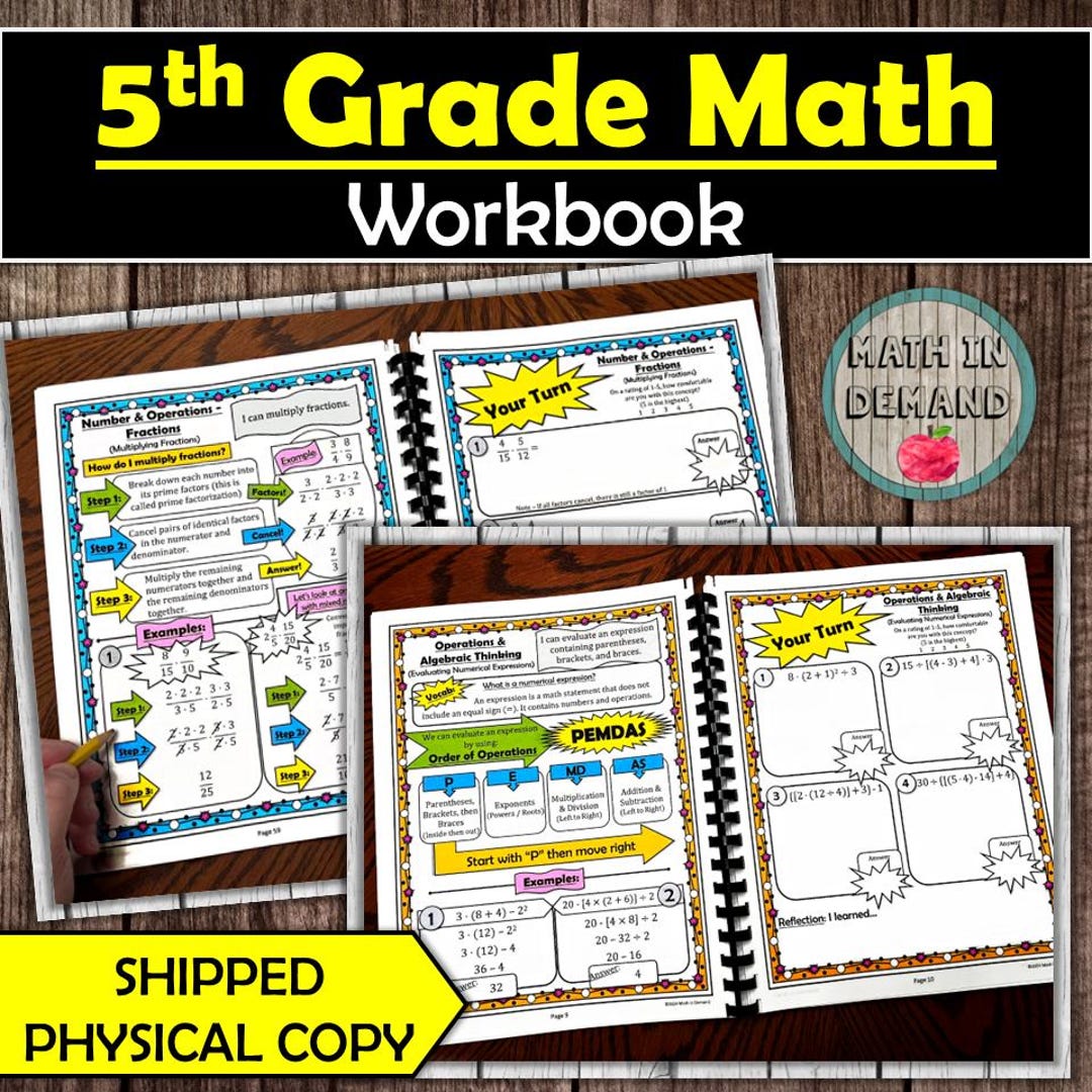 5th Grade Math Workbook - Etsy