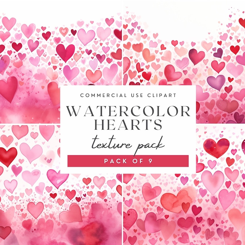 Watercolor Heart Texture Pack, Digital Paper, Scrapbooking Background ...