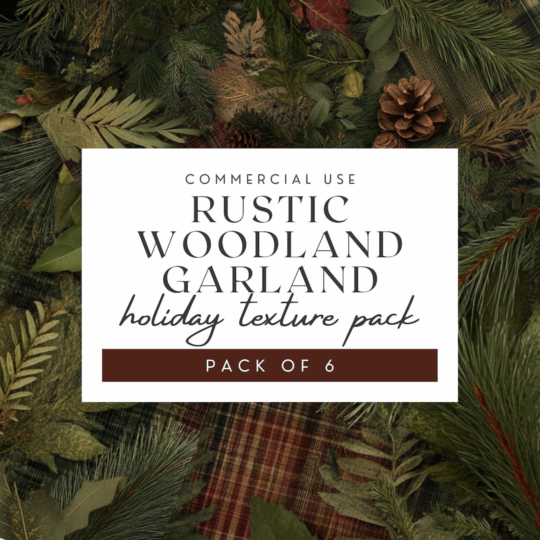 Rustic Woodland Garland Digital Texture, Pine Plaid Winter Background ...