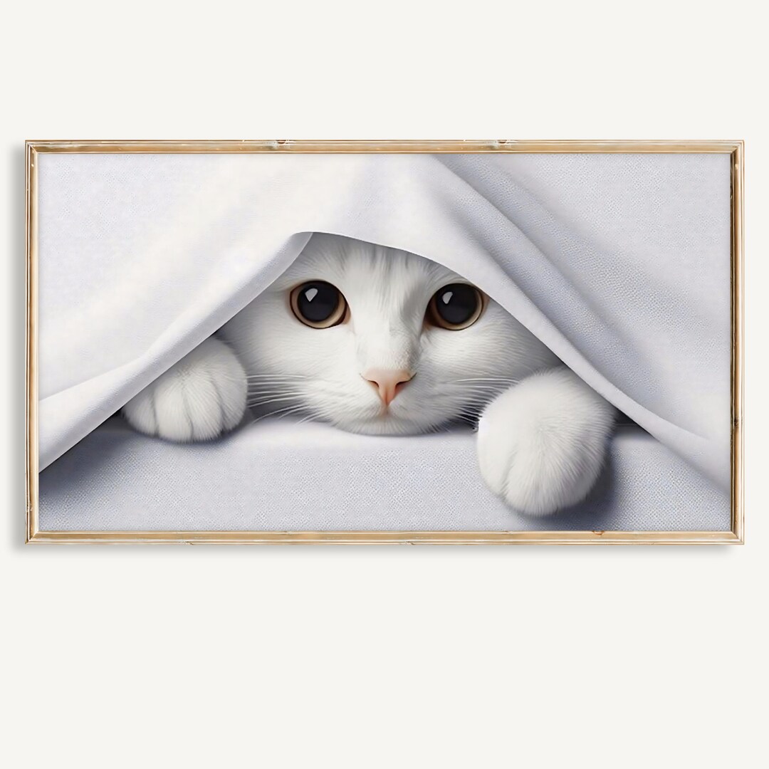 Cat Under Blanket Tv Frame Tv 3D Cat Kitten Kitty Art Frame Tv White ...