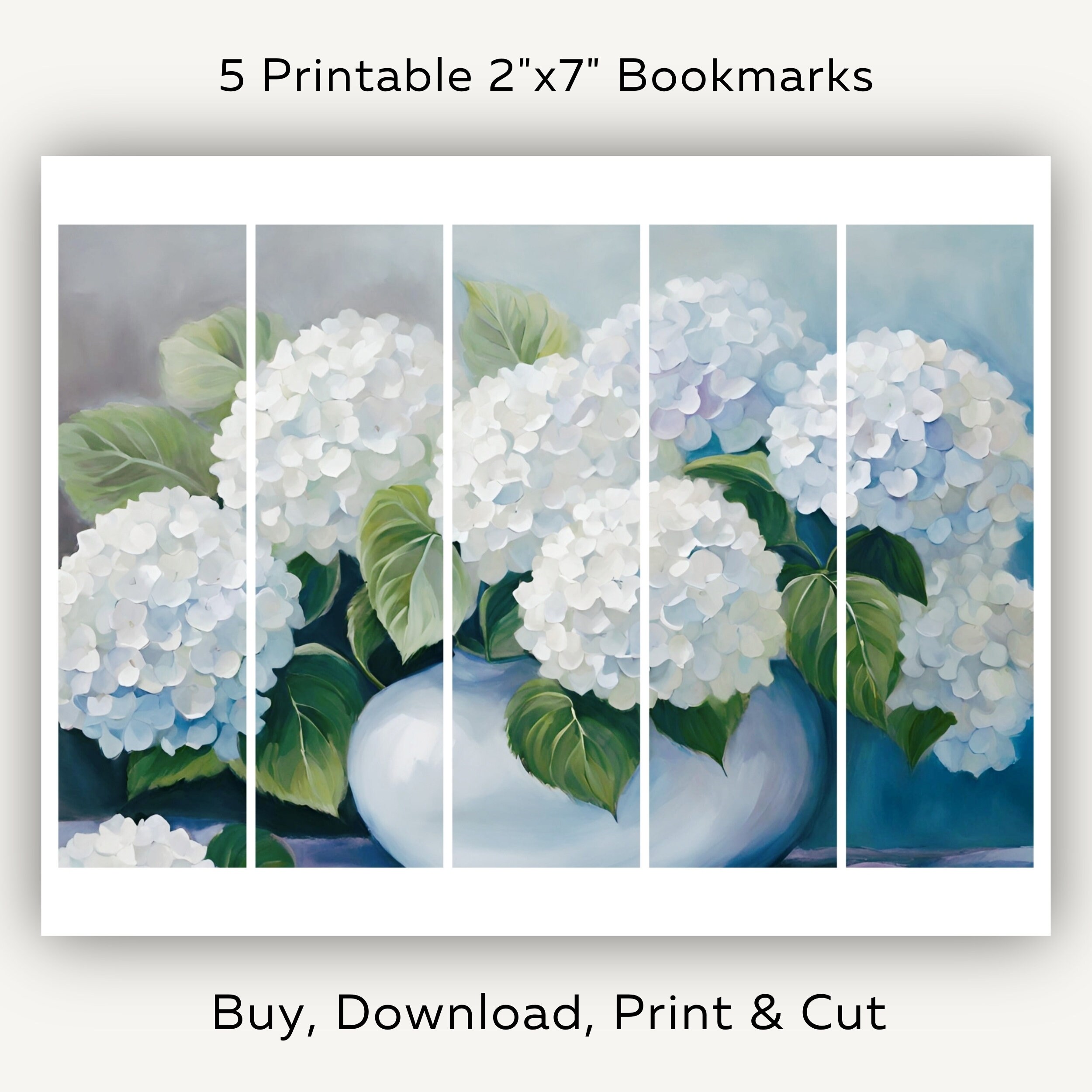 Printable Bookmarks Hydrangea Flowers Downloadable Book Marks Retro ...