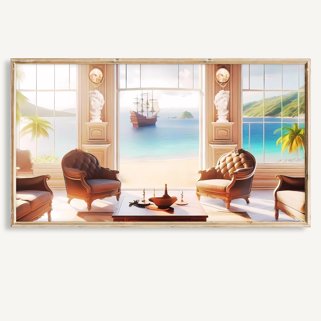 Pirate Ship Bay Art Tv Frame Tv Retro Caribbean Art Tv Pirate Ship Art ...