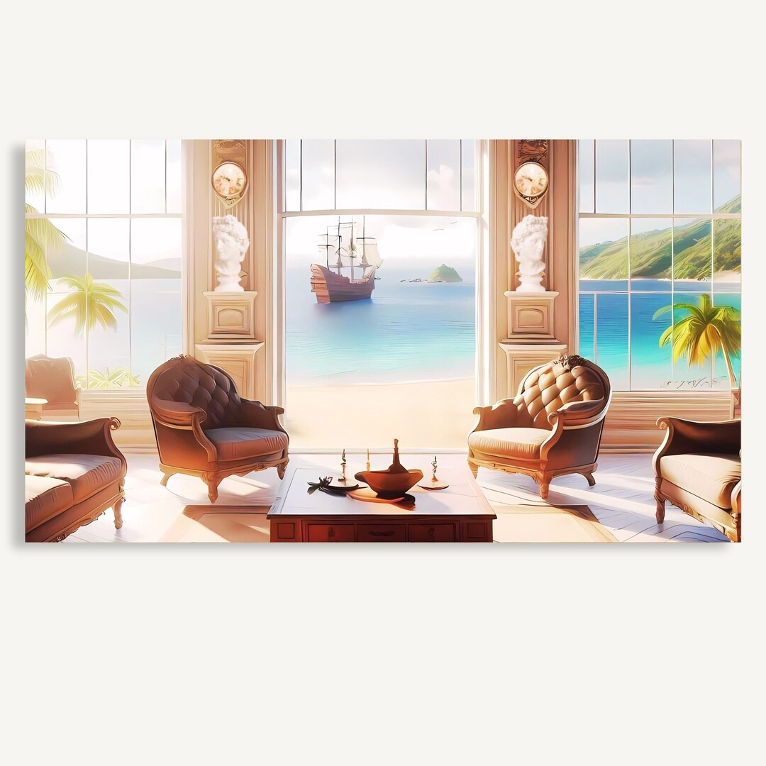 Pirate Ship Bay Home Office Wallpaper Background Zoom Virtual ...