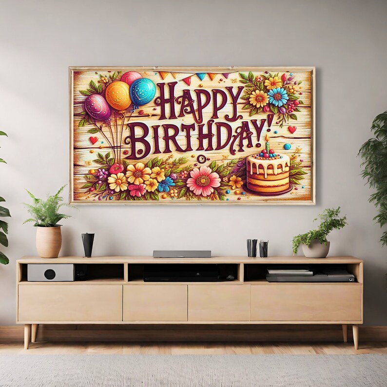 Happy Birthday Sign Tv Frame Tv Happy Birthday Sign Framed Art Tv ...