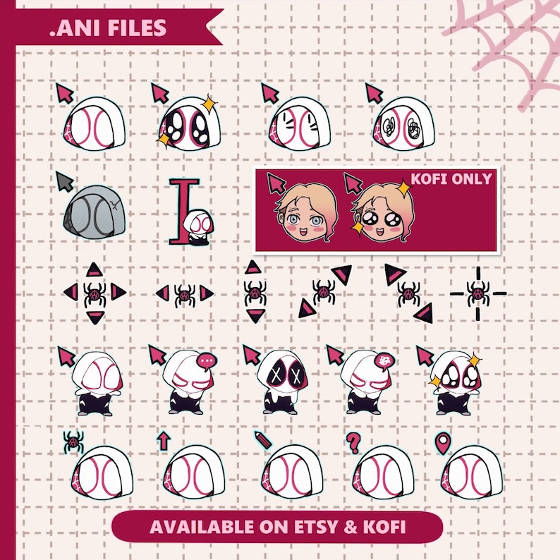 Gwen Stacey Themed Animated Custom Cursor Pack | 22 Cute Hand-drawn Gwen Stacey Mouse Pointers ...