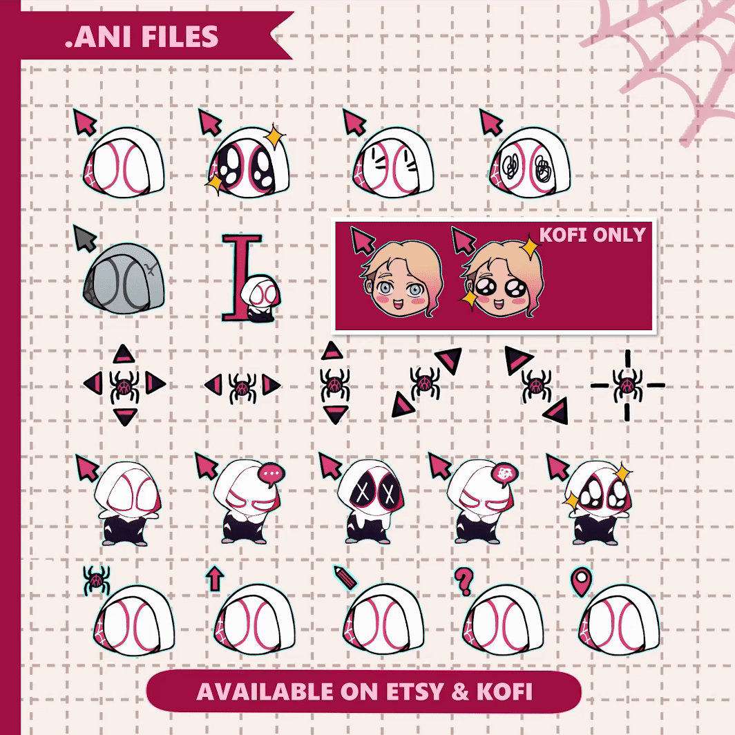 Gwen Stacey Themed Animated Custom Cursor Pack | 22 Cute Hand-drawn ...