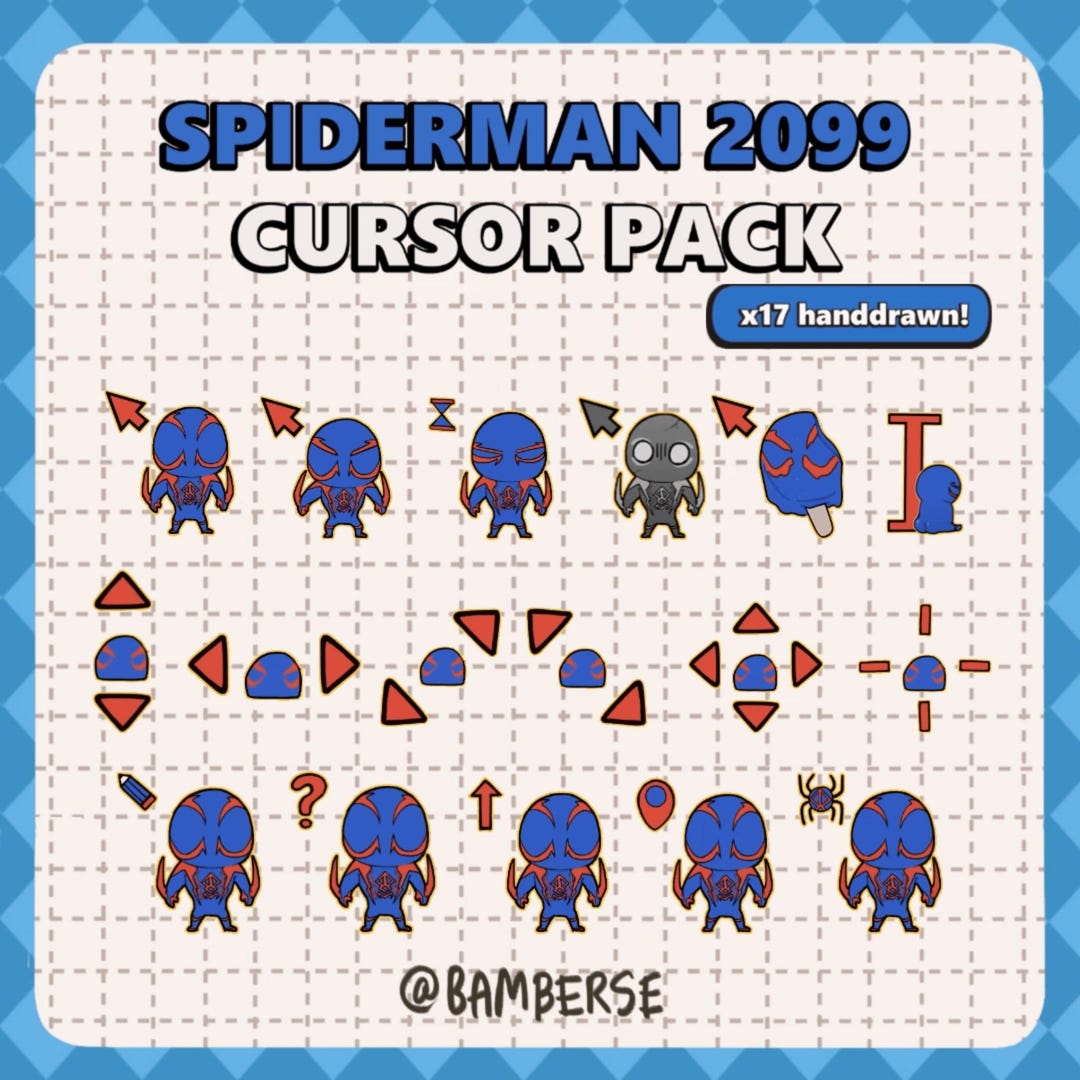 Spiderman 2099 Theme Animated Custom Cursor Pack | 17 Cute Hand-drawn Spidey Mouse Pointers for ...