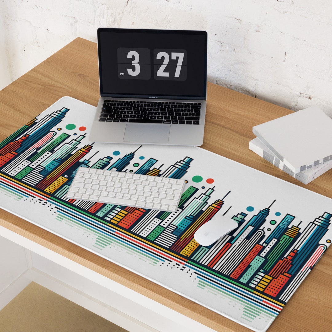 Vibrant Cityscape Large Desk Mat for Home Office Setup Extended ...