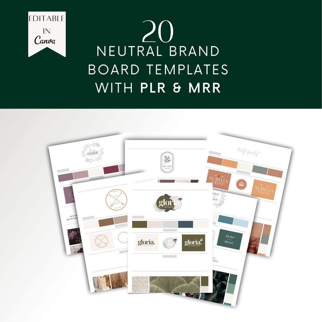 Neutral Brand Board Template PLR MRR, Small Business Branding Kit, Logo ...