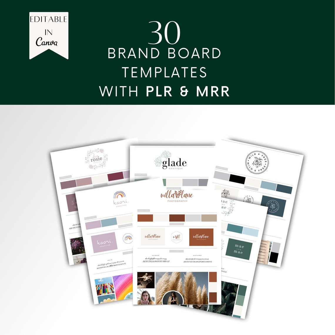 30 Brand Board Template PLR MRR, Small Business Branding Kit, Logo, DIY ...