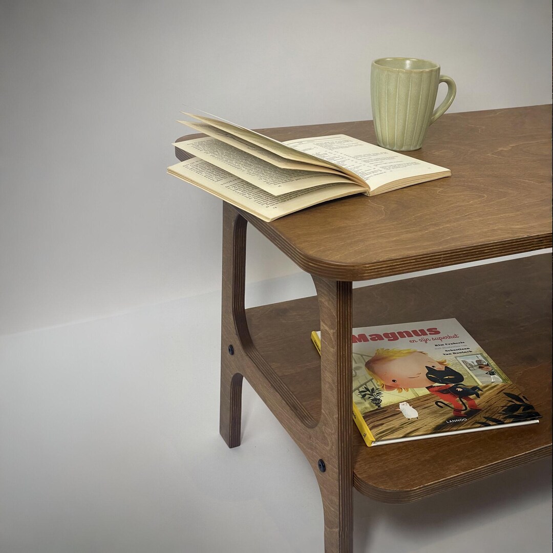 Mid-century Birch Plywood Coffee Table - Walnut Stained Wooden Side ...